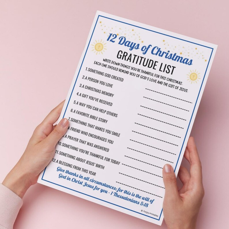 12 Days of Christmas Gratitude Printable, Christian Advent Thankfulness ...