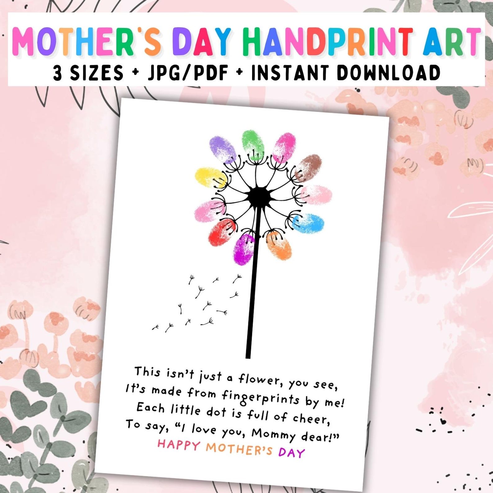 Mothers Day Poem, Dandelion Fingerprint Craft Mom, Preschool Activity ...