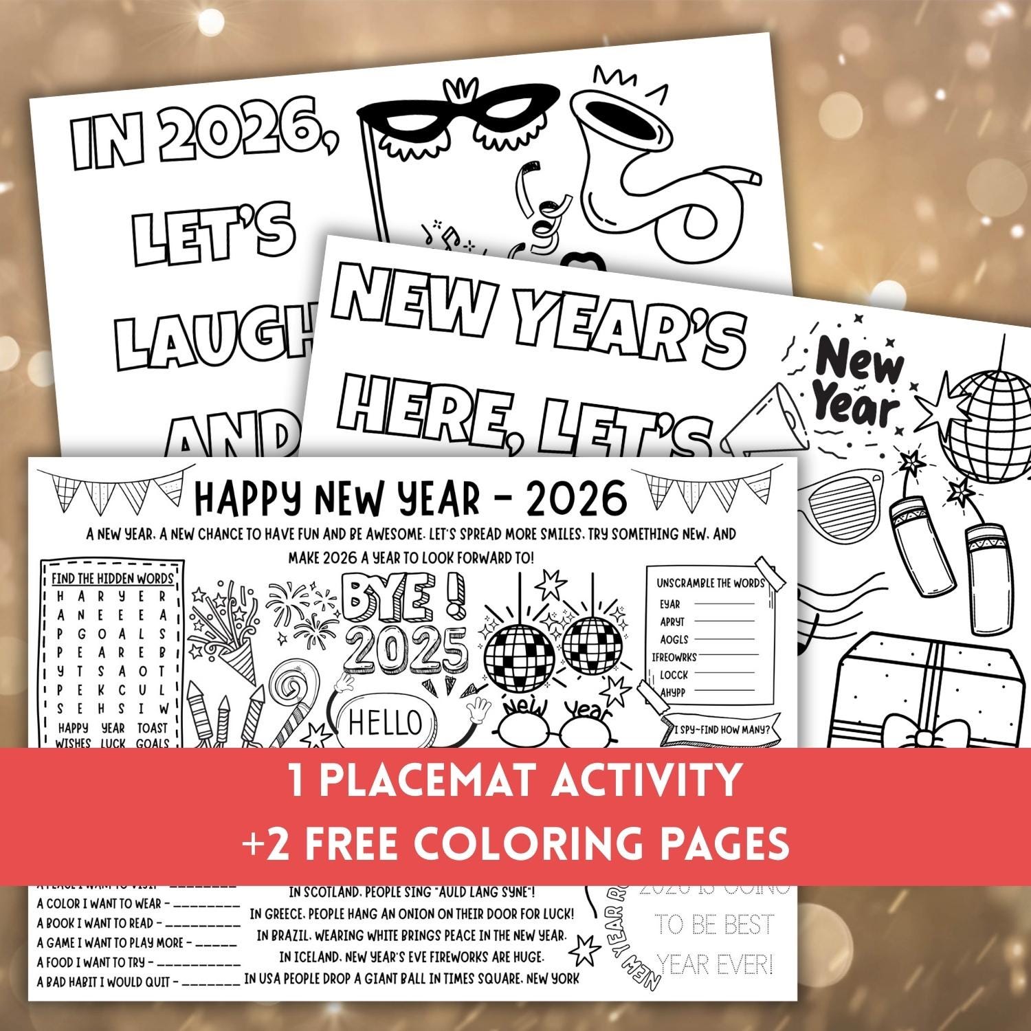 New Years Activity Placemat Printable New Years Eve Activity Sheet NYE ...