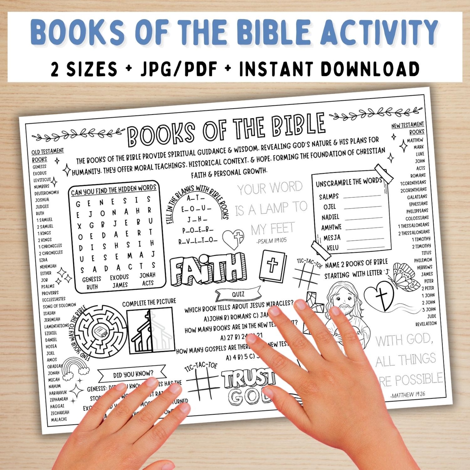 Books of the Bible Activity Placemat, Coloring Page for Kids, Books of ...