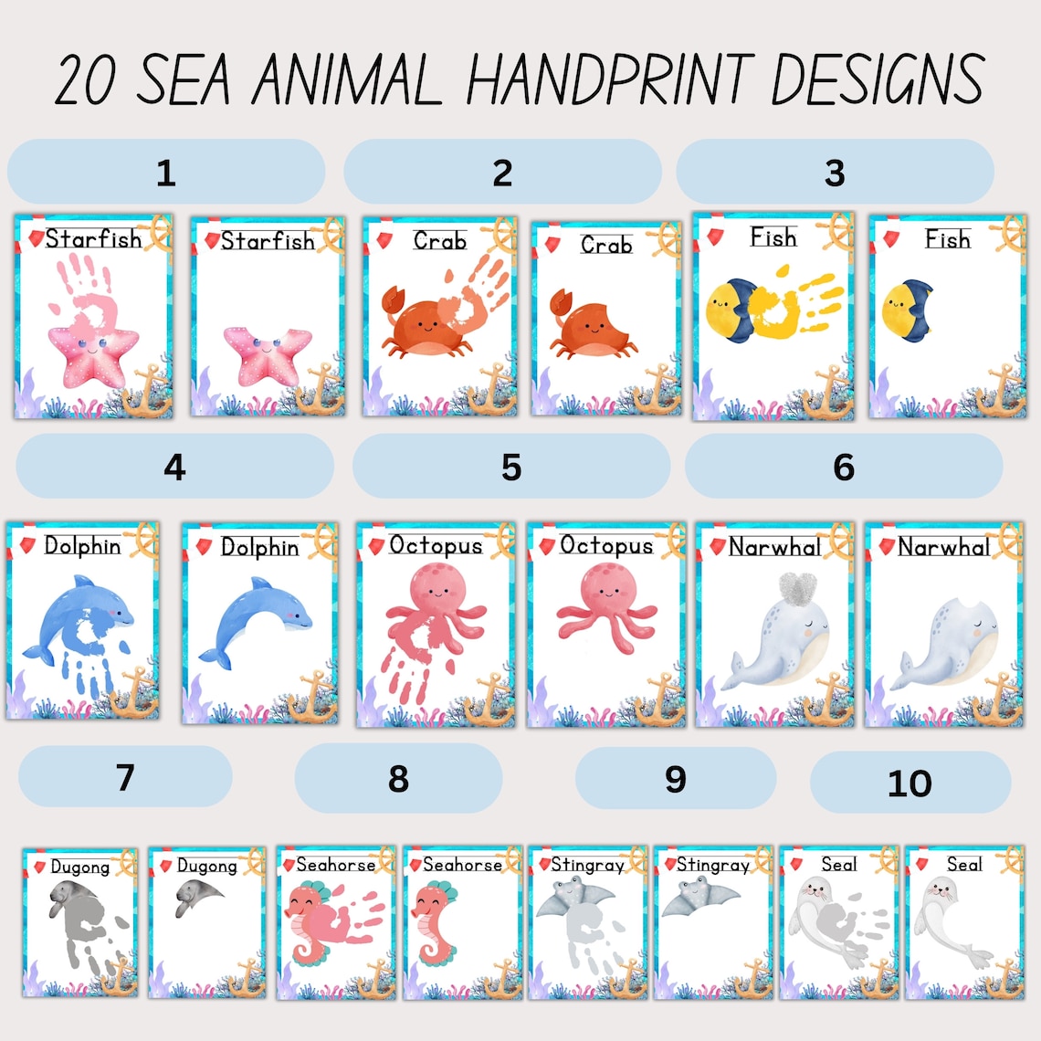 Sea Animals Handprint Craft, Undersea Handprint, Classroom Nursery ...