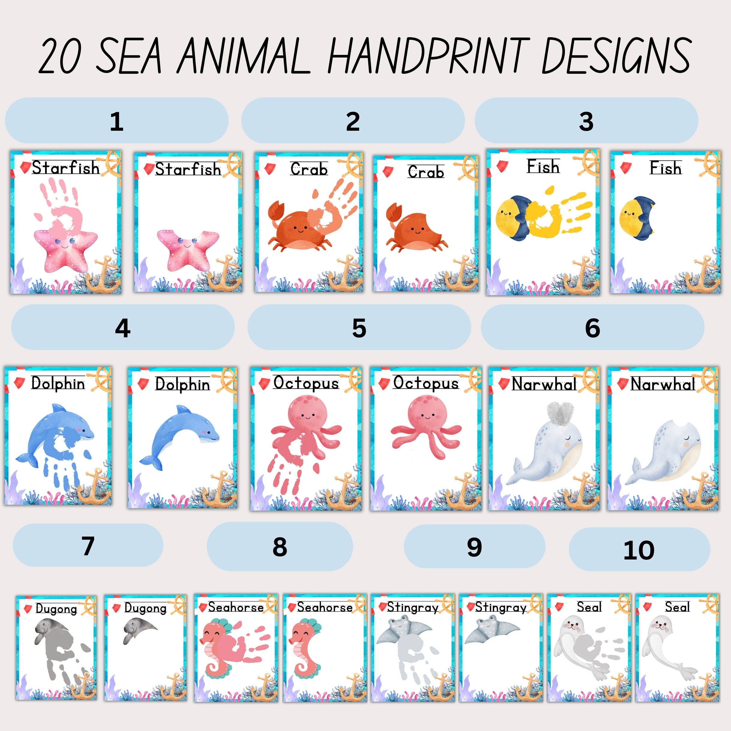Sea Animals Handprint Craft, Undersea Handprint, Classroom Nursery ...
