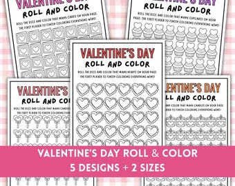 Roll and Color Valentines Day Printable Game, Valentines Activity for ...