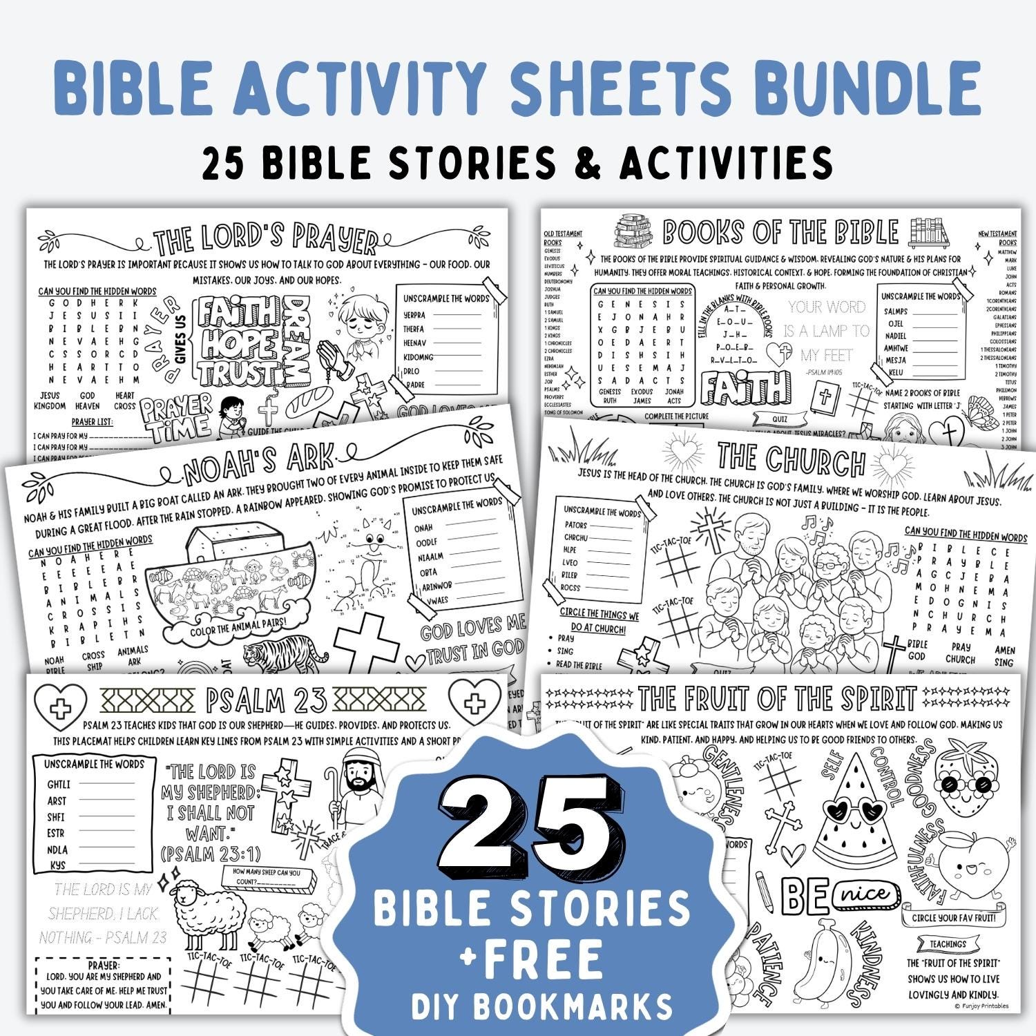 Bible Activity Sheets BUNDLE, 25 Christian Bible Stories Activity ...
