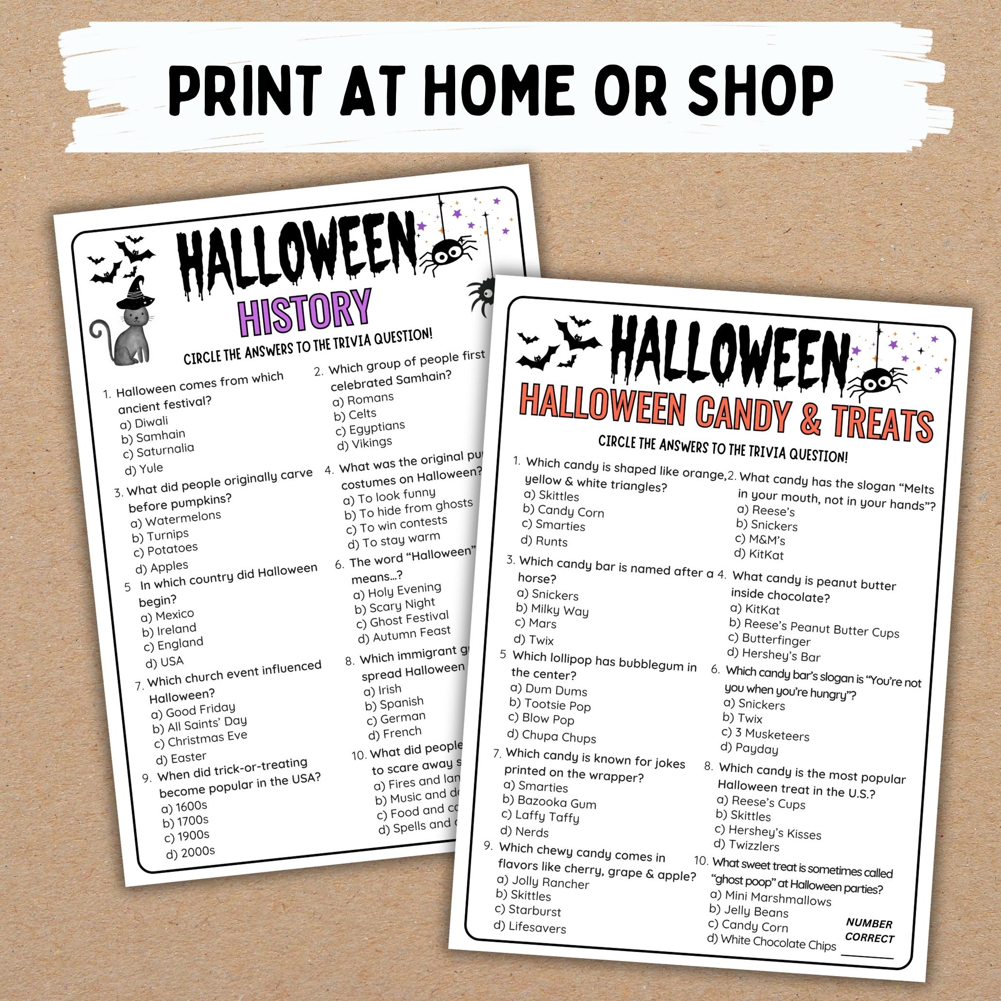 Halloween Trivia Game, PRINTABLE Halloween Trivia Quiz for Kids Adults ...