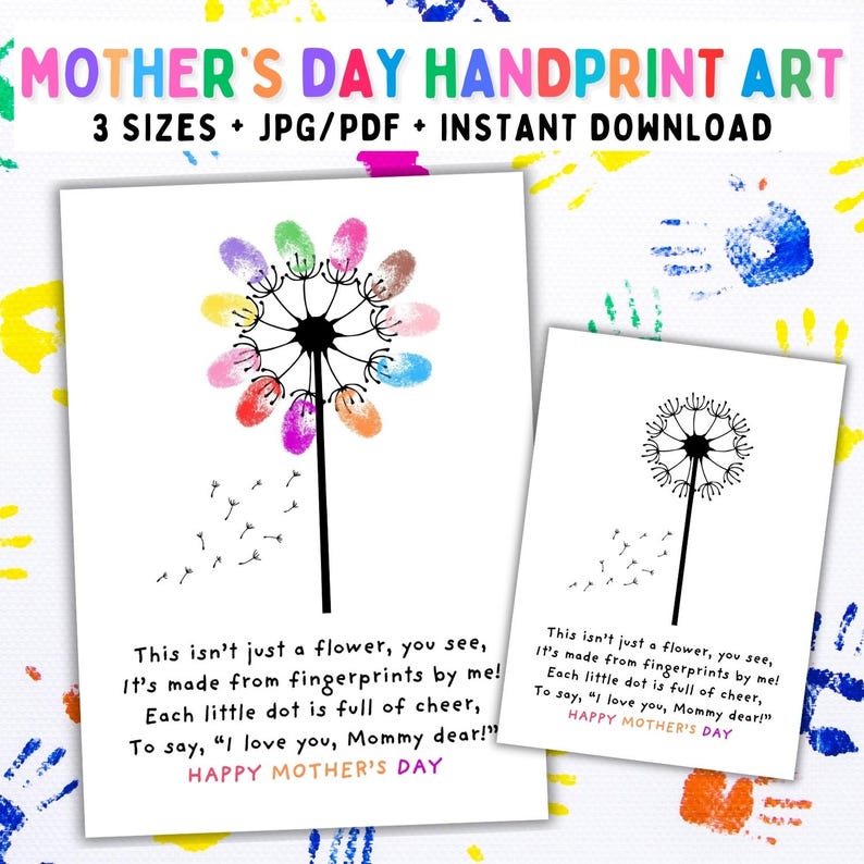 Mothers Day Poem, Dandelion Fingerprint Craft Mom, Preschool Activity ...
