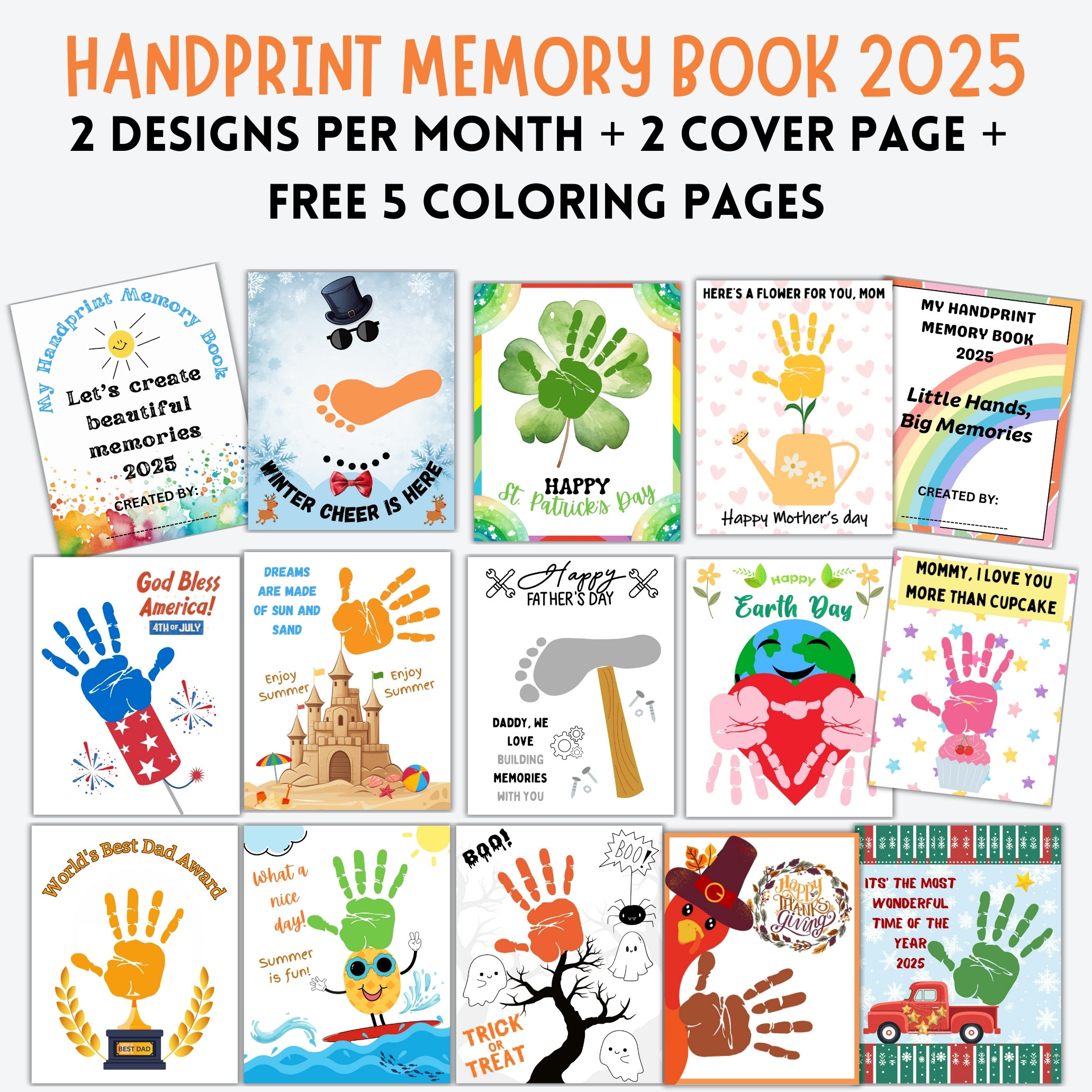 2025 Handprint Memory Book, Kids Handprint Footprint Craft, Memory Book ...