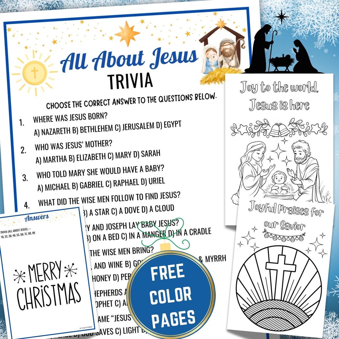 All About Jesus Christmas Trivia Printable | Bible Nativity Quiz Game ...