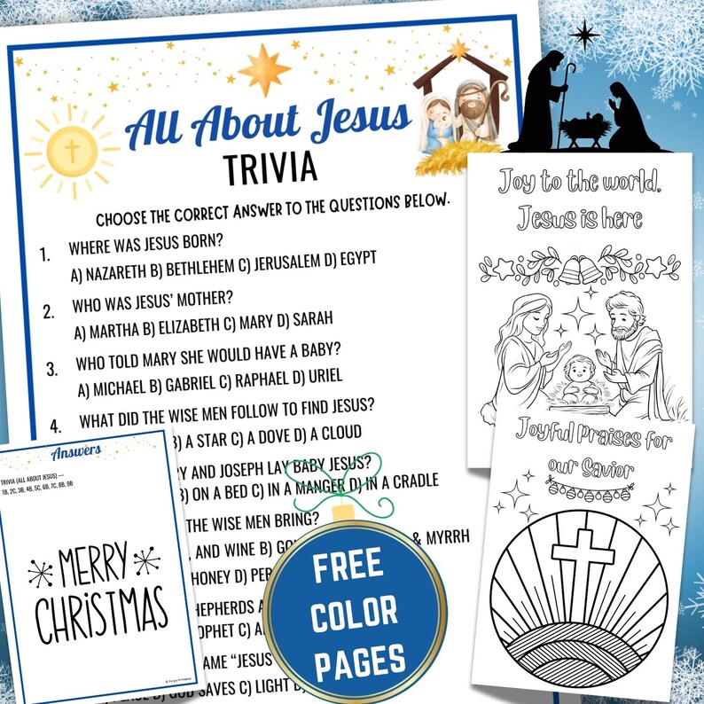 All About Jesus Christmas Trivia Printable | Bible Nativity Quiz Game ...