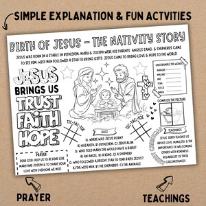 Nativity Activity Placemat Printable, Christmas Coloring Page for Kids ...