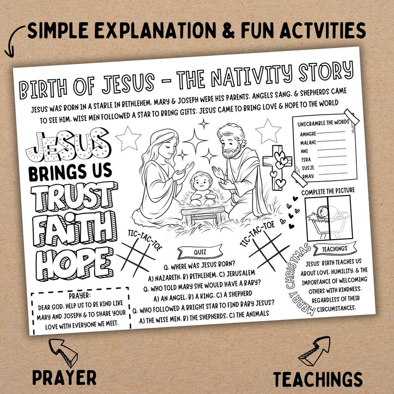 Nativity Activity Placemat Printable, Christmas Coloring Page for Kids ...