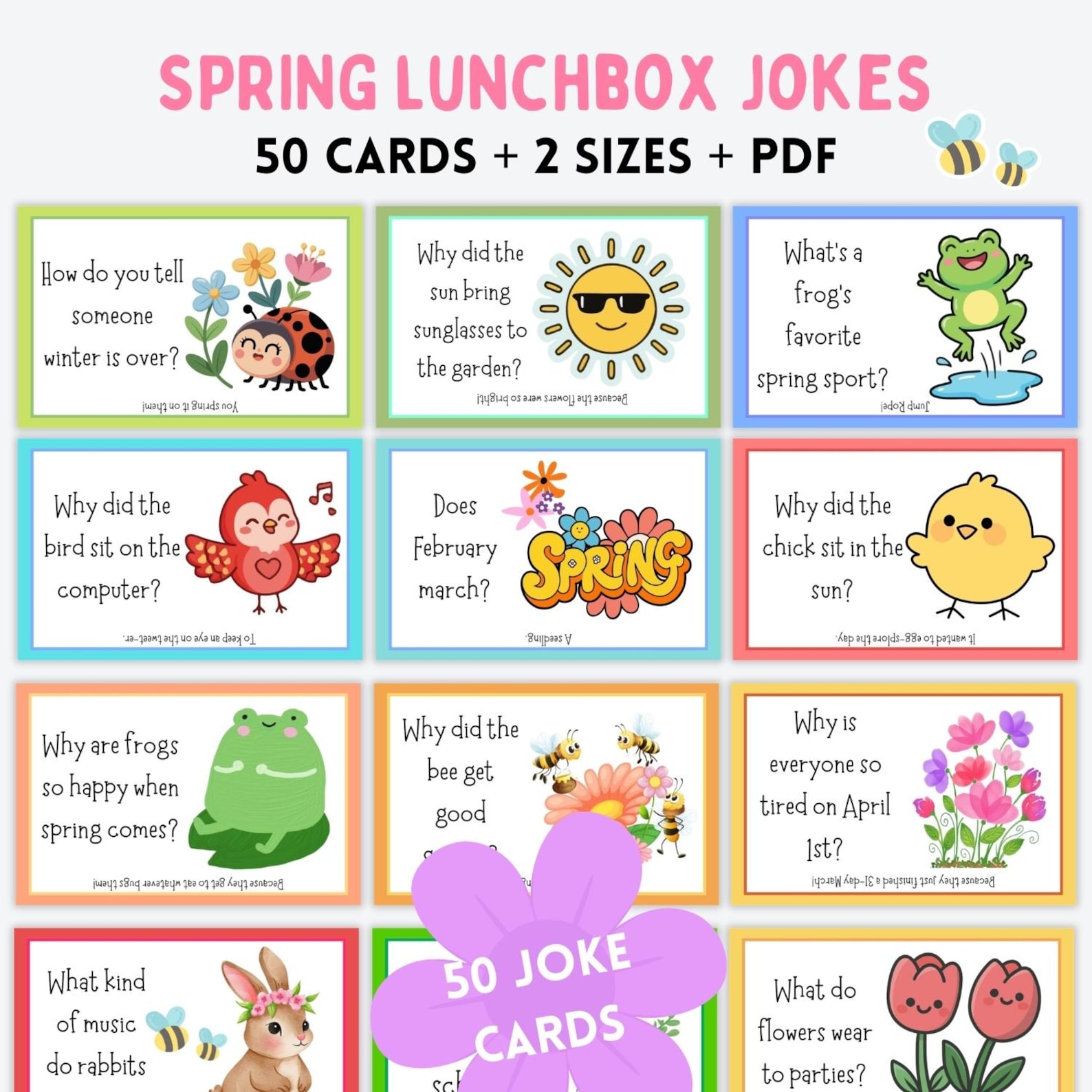 50 Spring Lunchbox Jokes for Kids, Printable Jokes Cards (PDF DOWNLOAD ...