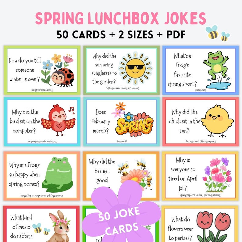 50 Spring Lunchbox Jokes for Kids, Printable Jokes Cards (PDF DOWNLOAD ...