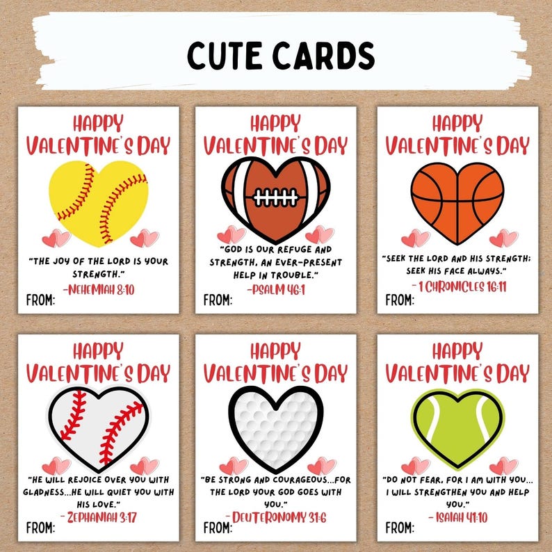 Sports Valentine Cards for Kids, Printable Classroom Valentines, Sport ...
