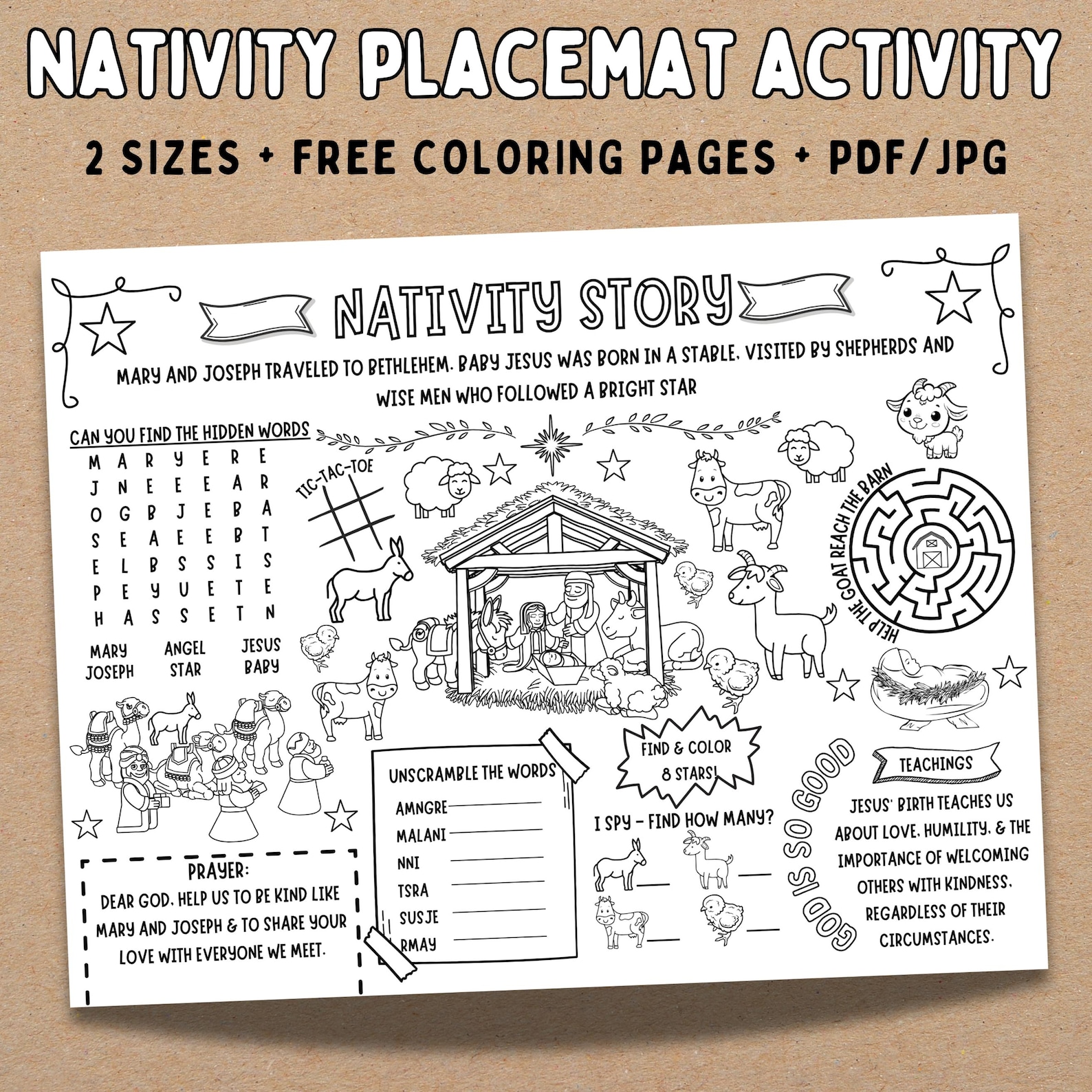 Christmas Activity Placemat for Kids, Merry Christmas PRINTABLE ...