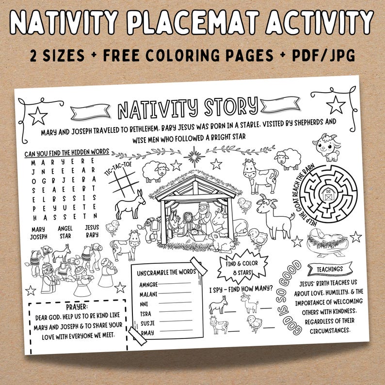 Christmas Activity Placemat for Kids, Merry Christmas PRINTABLE ...