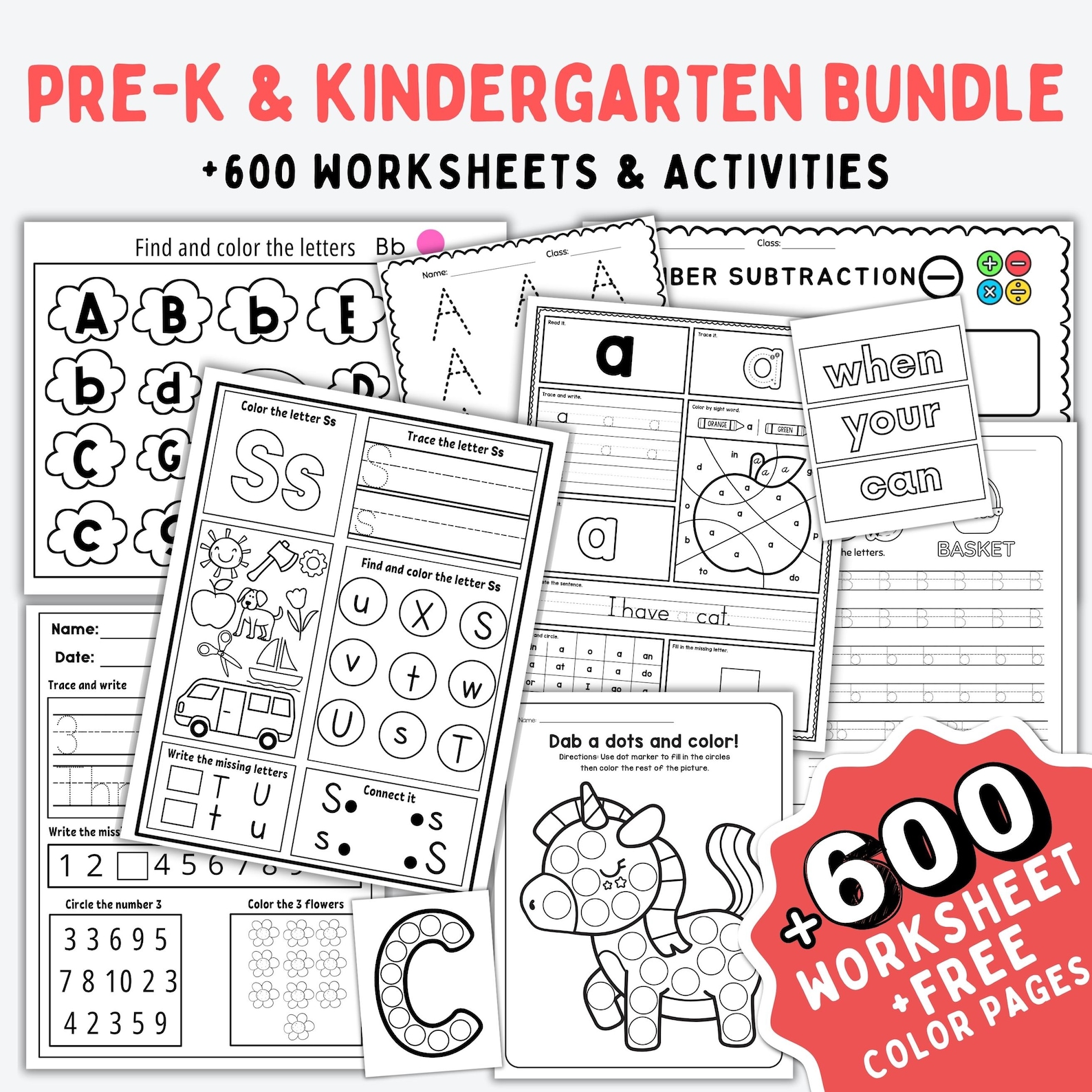Preschool Pre-k + Kindergarten Learning BUNDLE | +600 Pages | PRINTABLE ...
