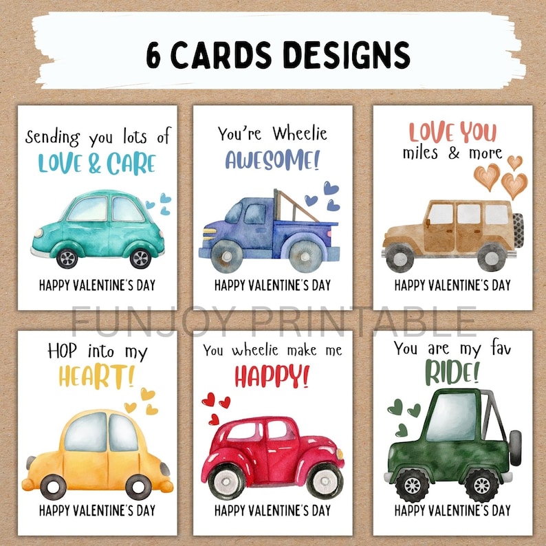 EDITABLE Cute Cars Valentine Cards, Classroom Valentines Day Cards ...