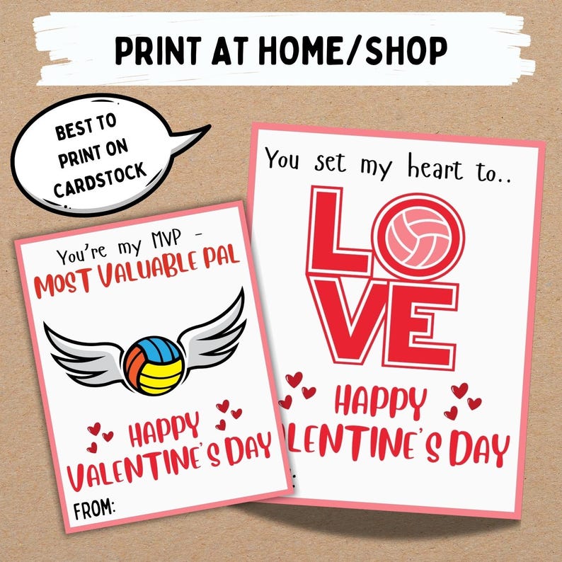 Volleyball Valentine Cards, Volleyball Valentines, PRINTABLE Volleyball ...