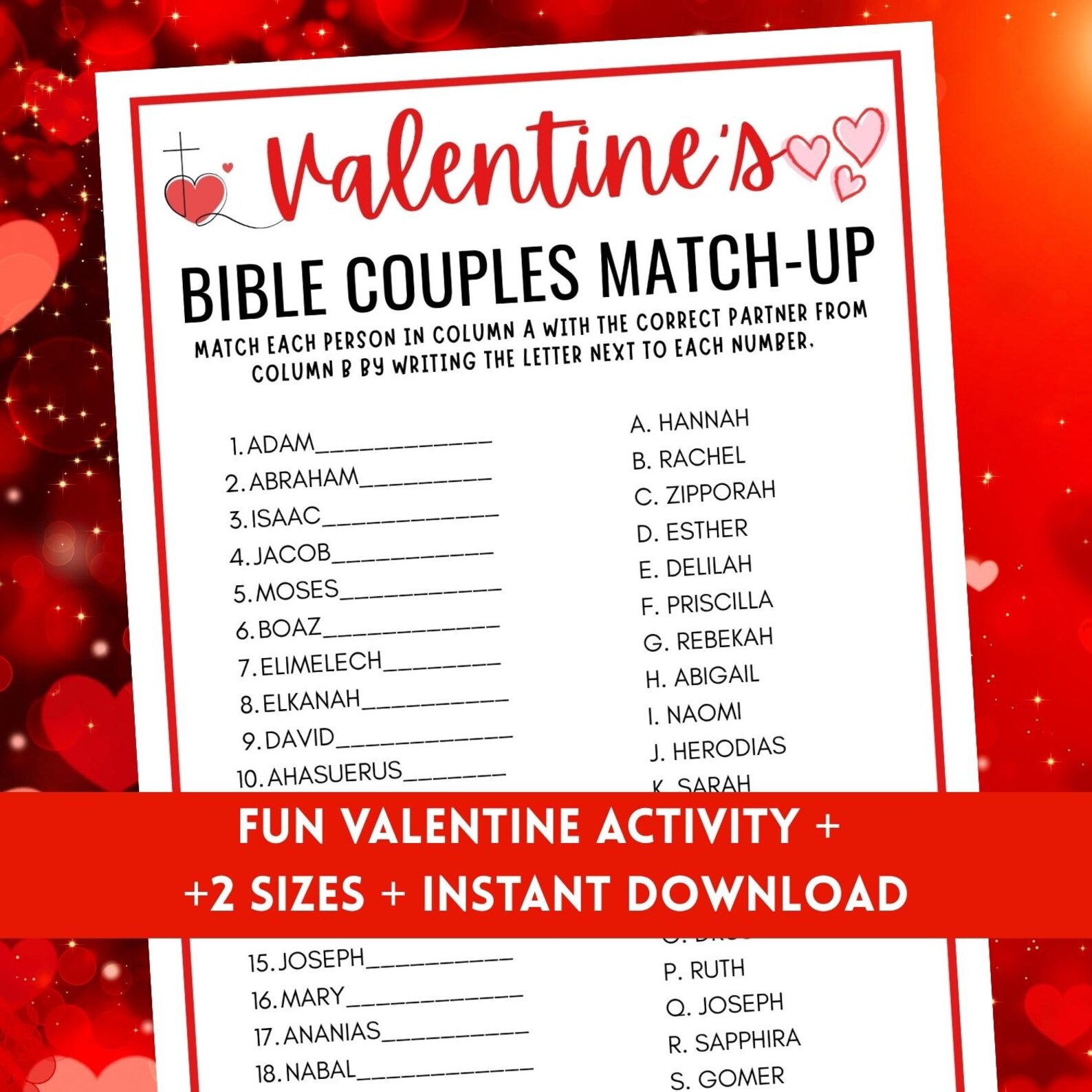 Valentine's Bible Couples Match-up Game | Christian Printable Quiz ...