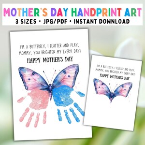 Printable Mother's Day Handprint Craft, Butterfly Art, Hand Print Art ...