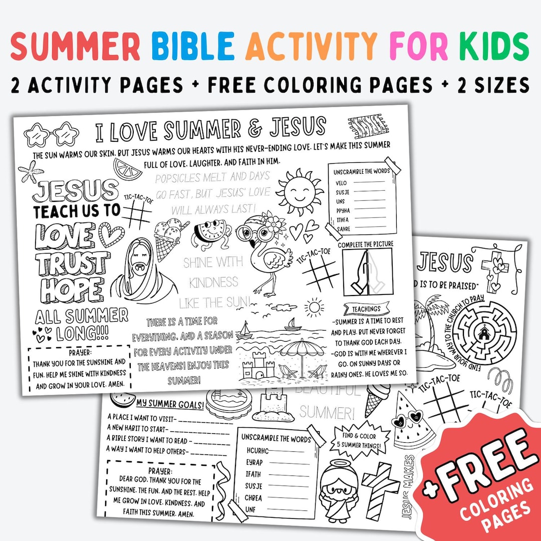 Summer Bible Activity Placemat, PRINTABLE Faith Based Coloring Pages ...