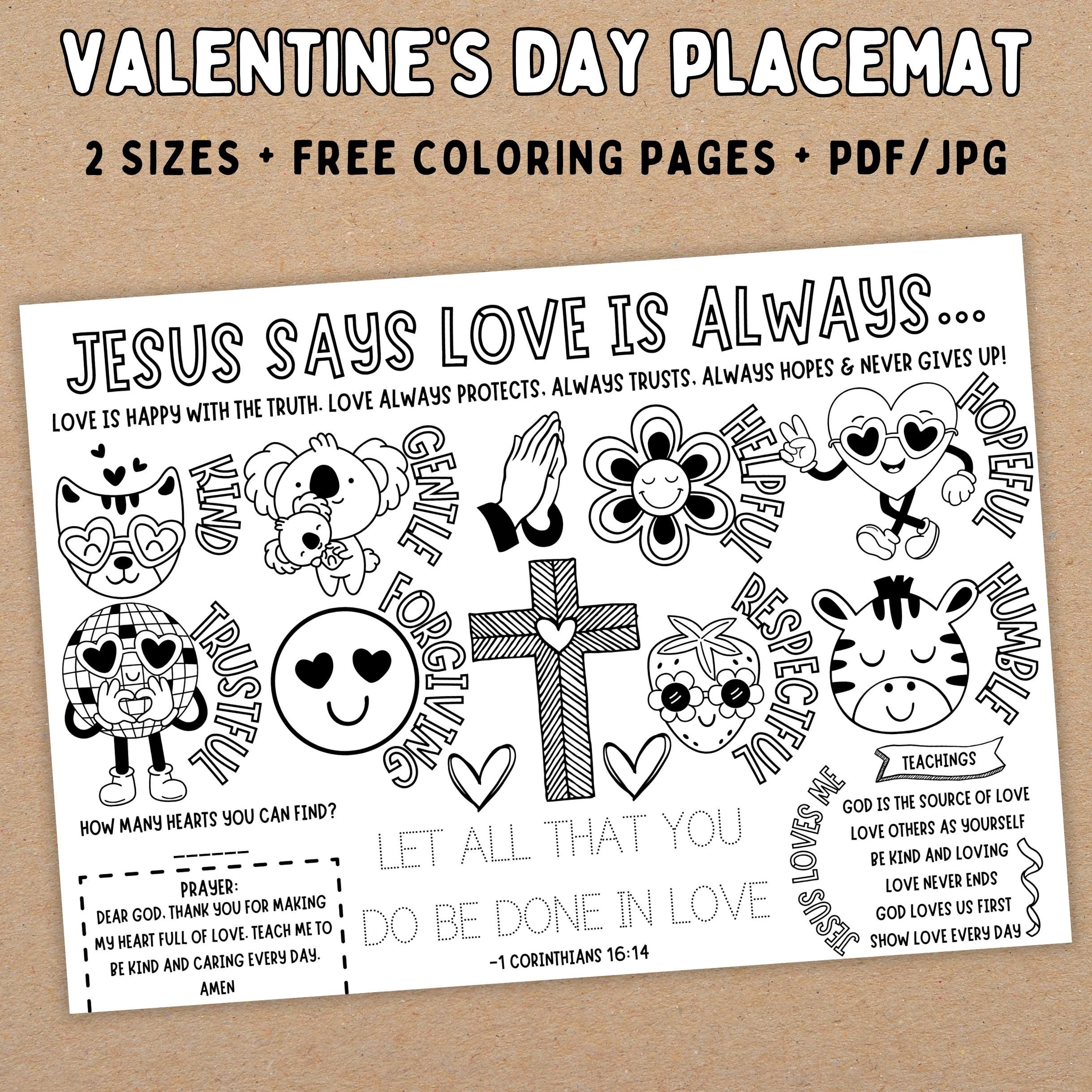 PRINTABLE Faith Based Valentines Day Activity Placemat, Coloring Page ...