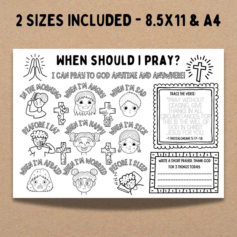 Prayer Bible Lesson Activity Sheet for Kids, When Should I Pray, Sunday ...