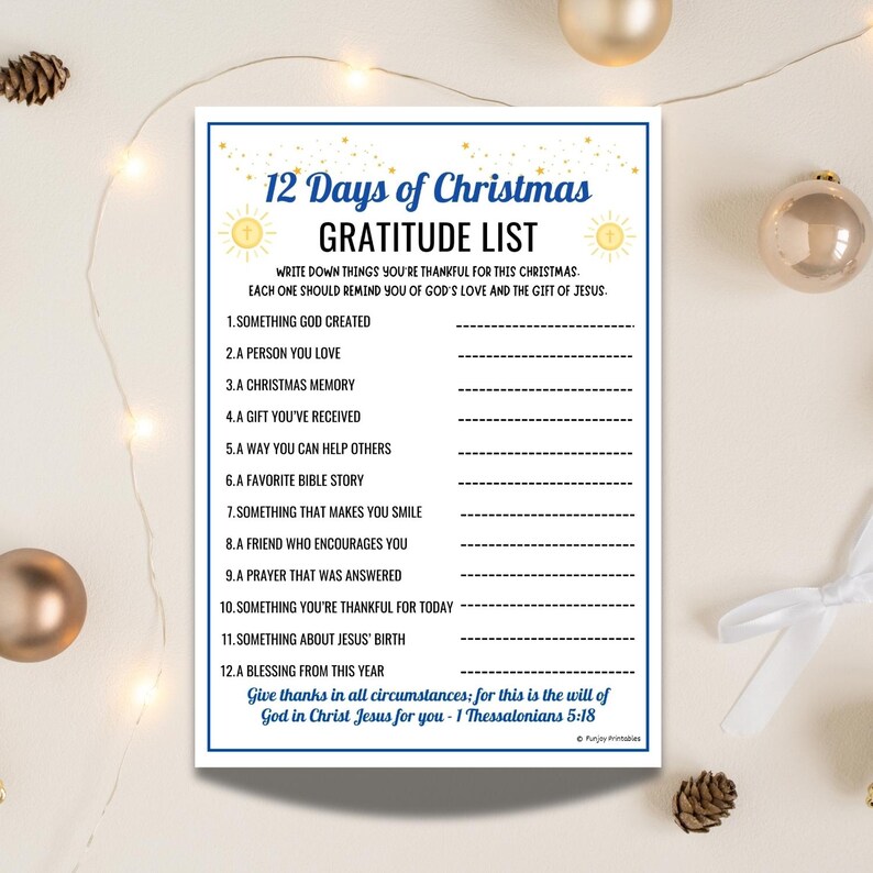 12 Days of Christmas Gratitude Printable, Christian Advent Thankfulness ...