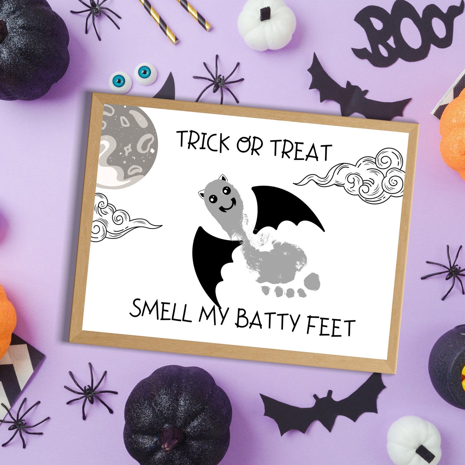 Halloween Bat Footprint Activity, Bat Footprint Art Craft, Halloween ...