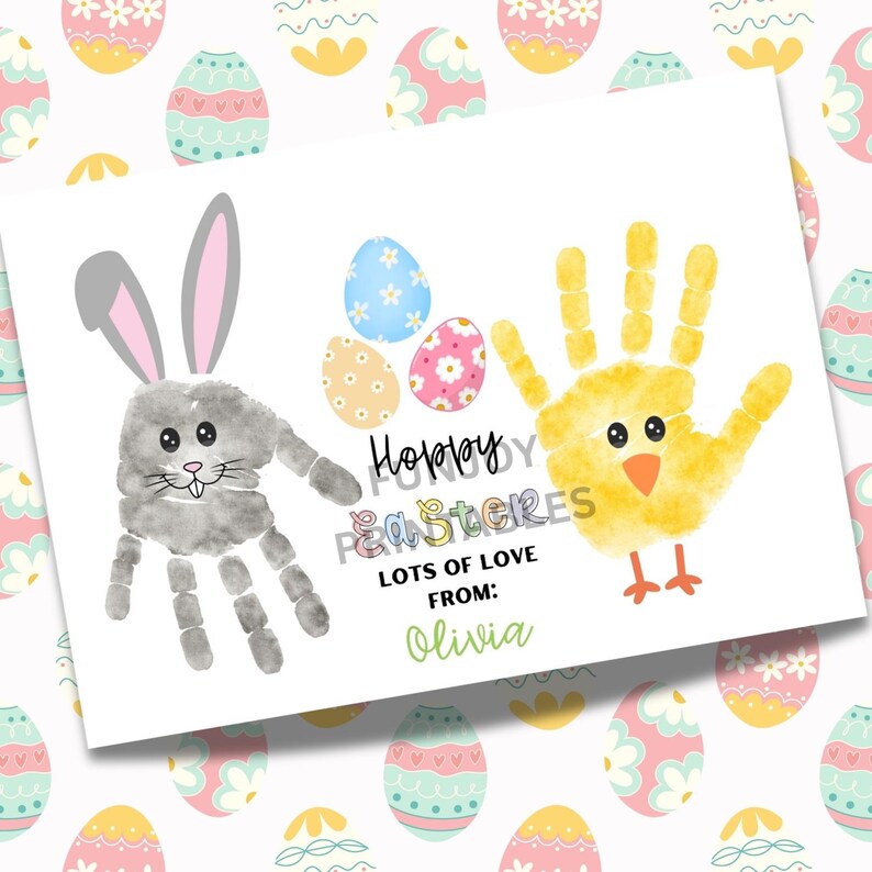 PRINTABLE Easter Bunny Chick Hand Print Art, Handprint Easter Craft ...