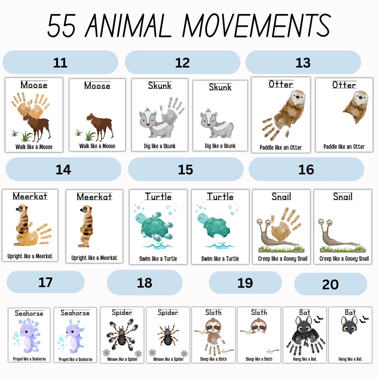 55 Animal Movement Handprint Art BUNDLE for Toddlers, Preschoolers ...