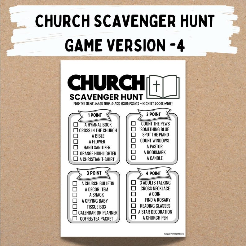 Church Scavenger Hunt, 4 Versions, Sunday School Activity (digital ...