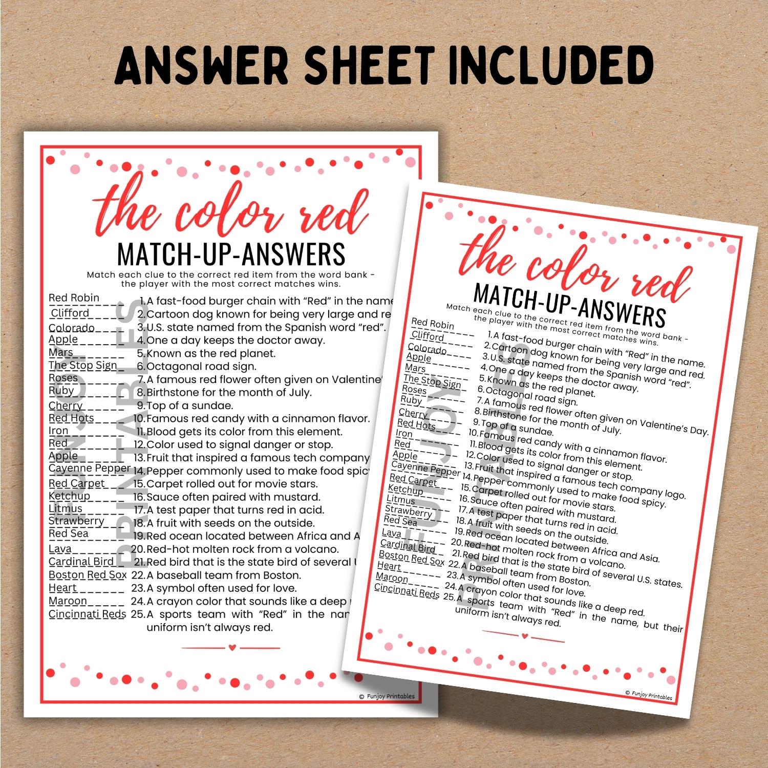 Valentine's Day the Color Red Game, Valentine Printable Games, Party ...