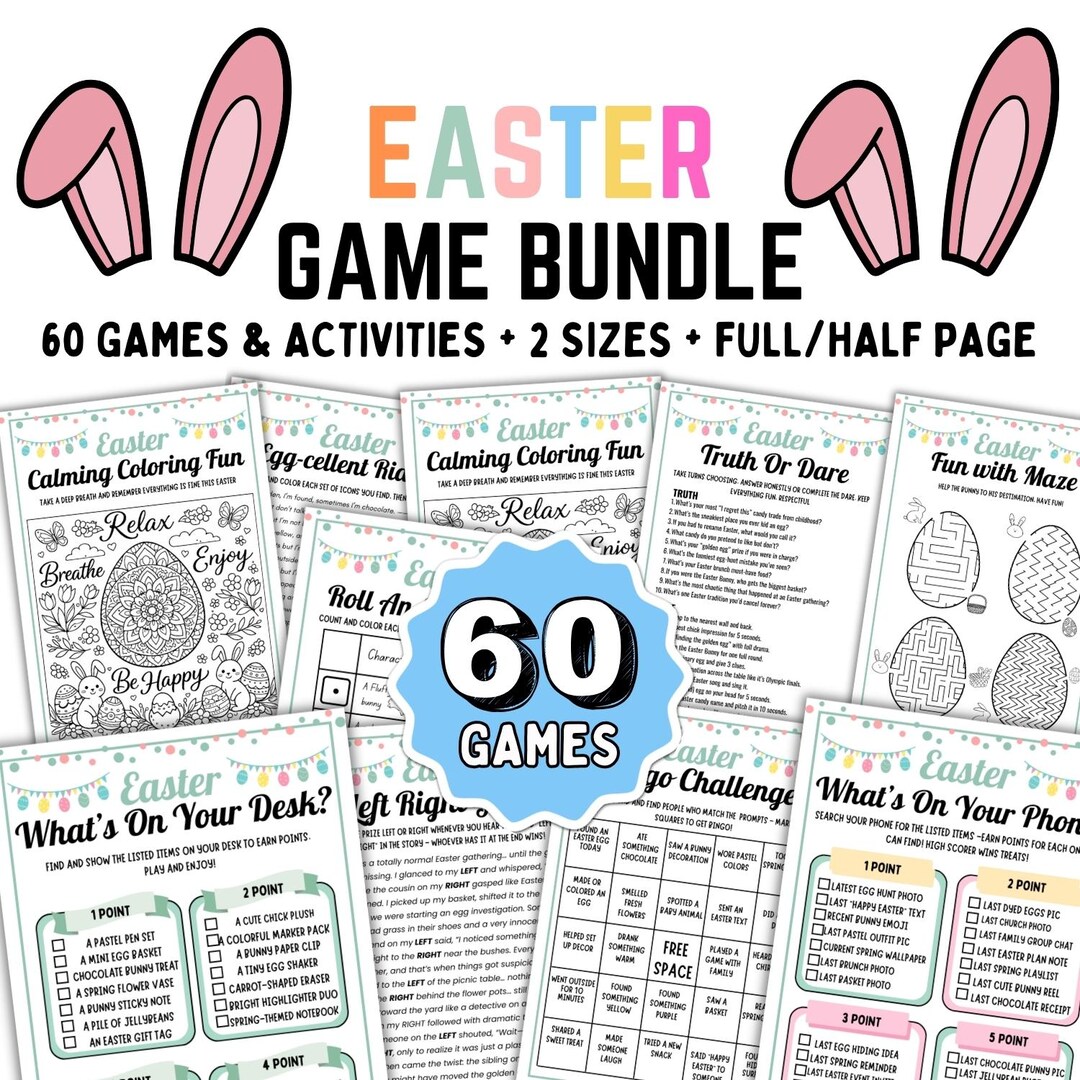 Easter Games BUNDLE, 60 PRINTABLE Party Games Kids & Adults (PDF ...