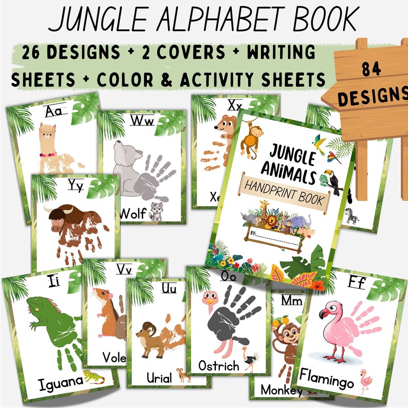 Jungle Animal Alphabet Handprint Art Craft, My Handprint Alphabet Book ...