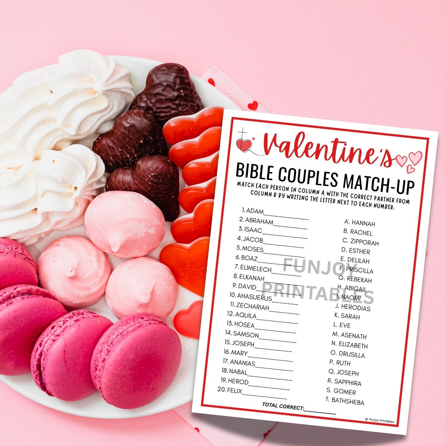 Valentine's Bible Couples Match-up Game | Christian Printable Quiz | Biblical Couples Matching ...