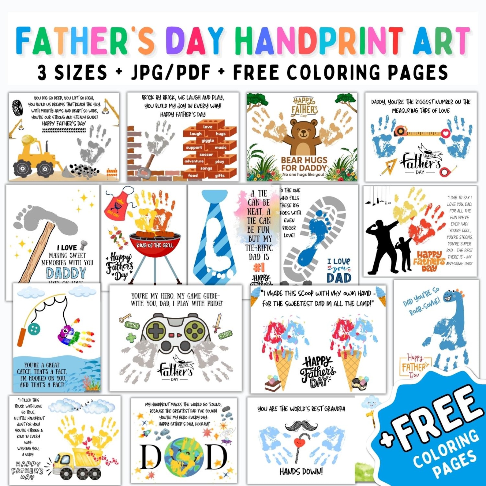 Handprint Templates for Dad, Daddy Handprint Art, Father's Day ...