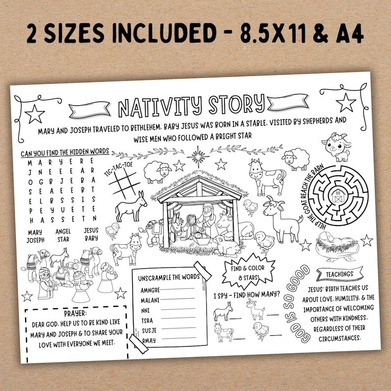 Christmas Activity Placemat for Kids, Merry Christmas PRINTABLE ...