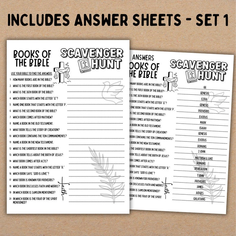 Books of the Bible Scavenger Hunt Game, Bible Game Kids & Youth ...