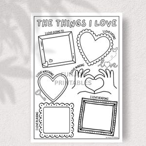 Valentines Day Kids Activity, Things I Love, Valentines Party Printable ...