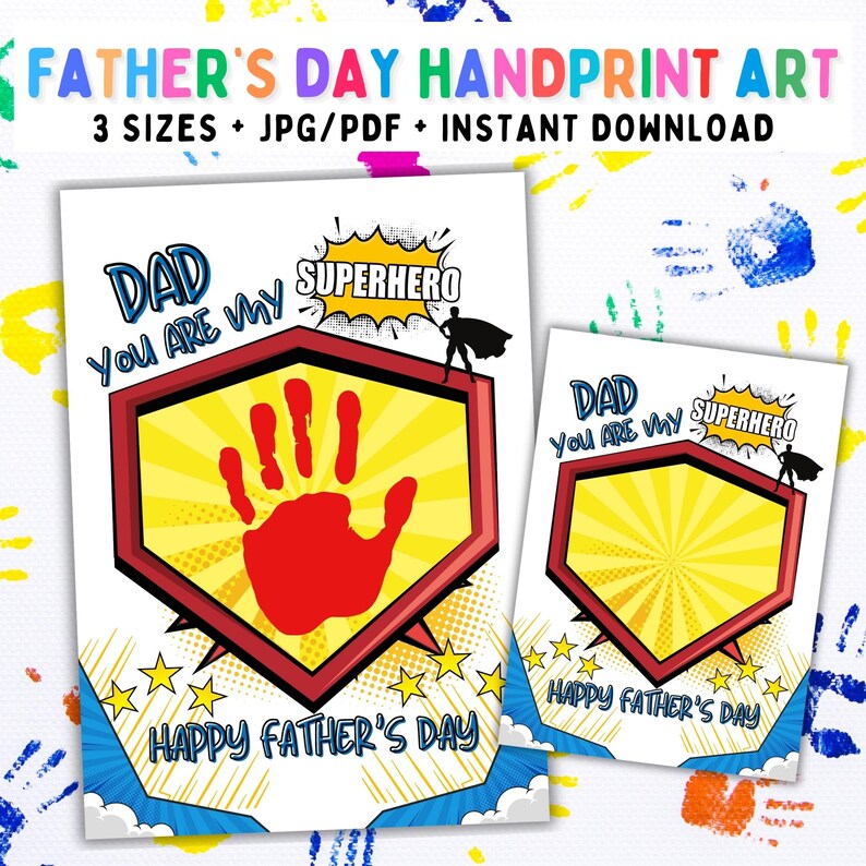 Father's Day Handprint Art Craft, Superhero Handprint Art for Father's ...