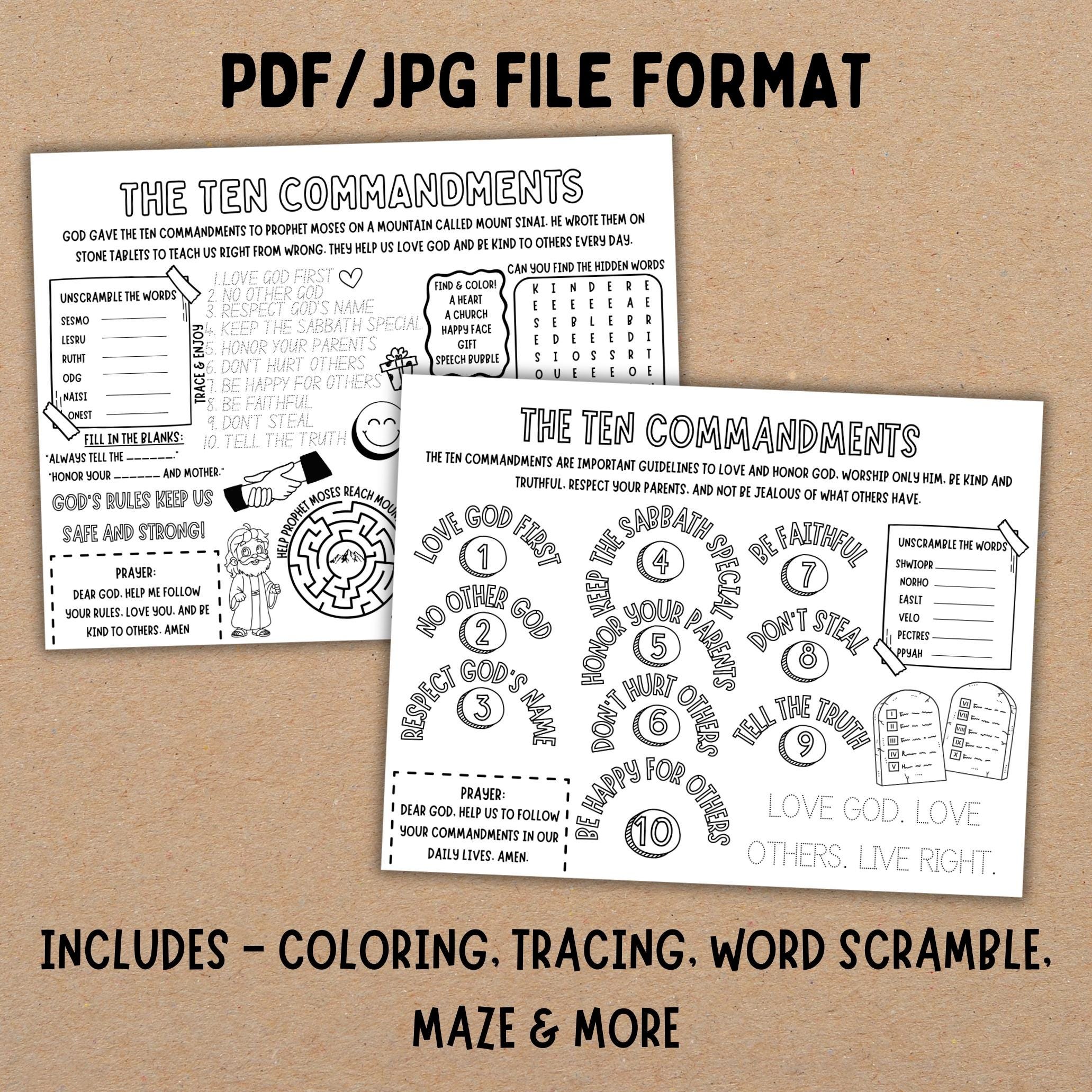 The Ten Commandments Activity Sheets, Christian Activity Pages, Bible ...