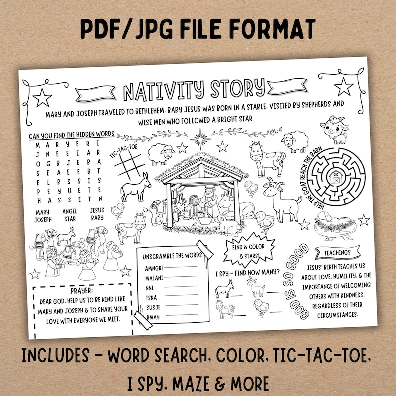 Christmas Activity Placemat for Kids, Merry Christmas PRINTABLE ...