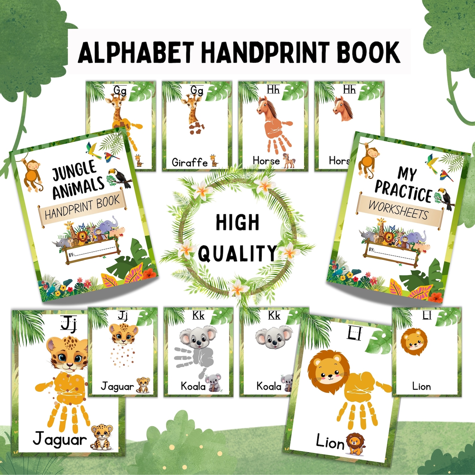 Jungle Animal Alphabet Handprint Art Craft, My Handprint Alphabet Book ...