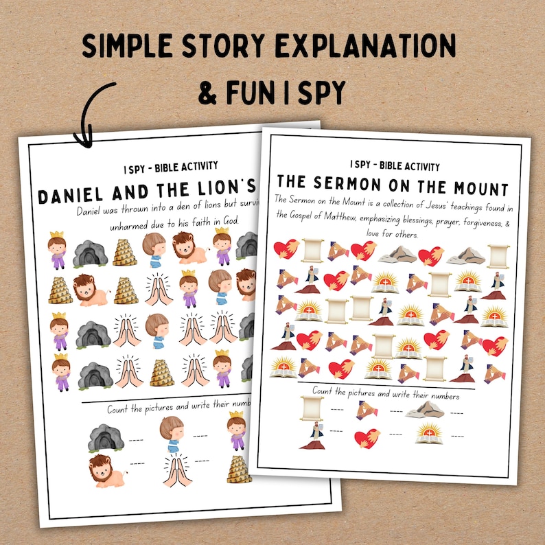 Bible I Spy Pages, PRINTABLE Bible Quiet Time Activity, Bible Stories ...