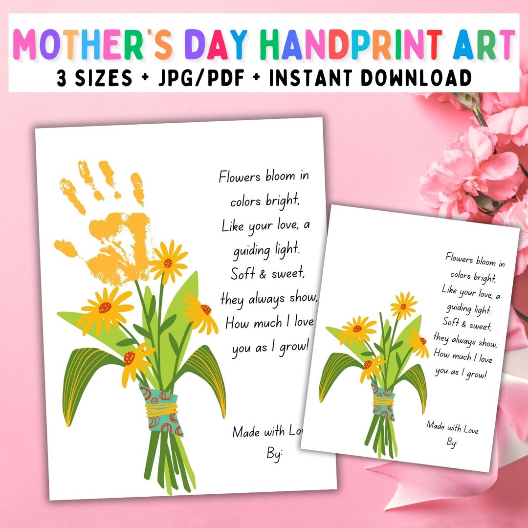 Handprint Flower PRINTABLE, Mother’s Day Gift for Mom, Grandma, DIY ...
