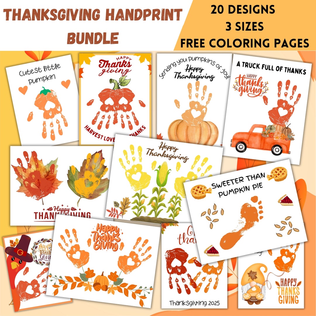 Thanksgiving Handprint Art BUNDLE, Handprint Craft, Printable, Turkey ...