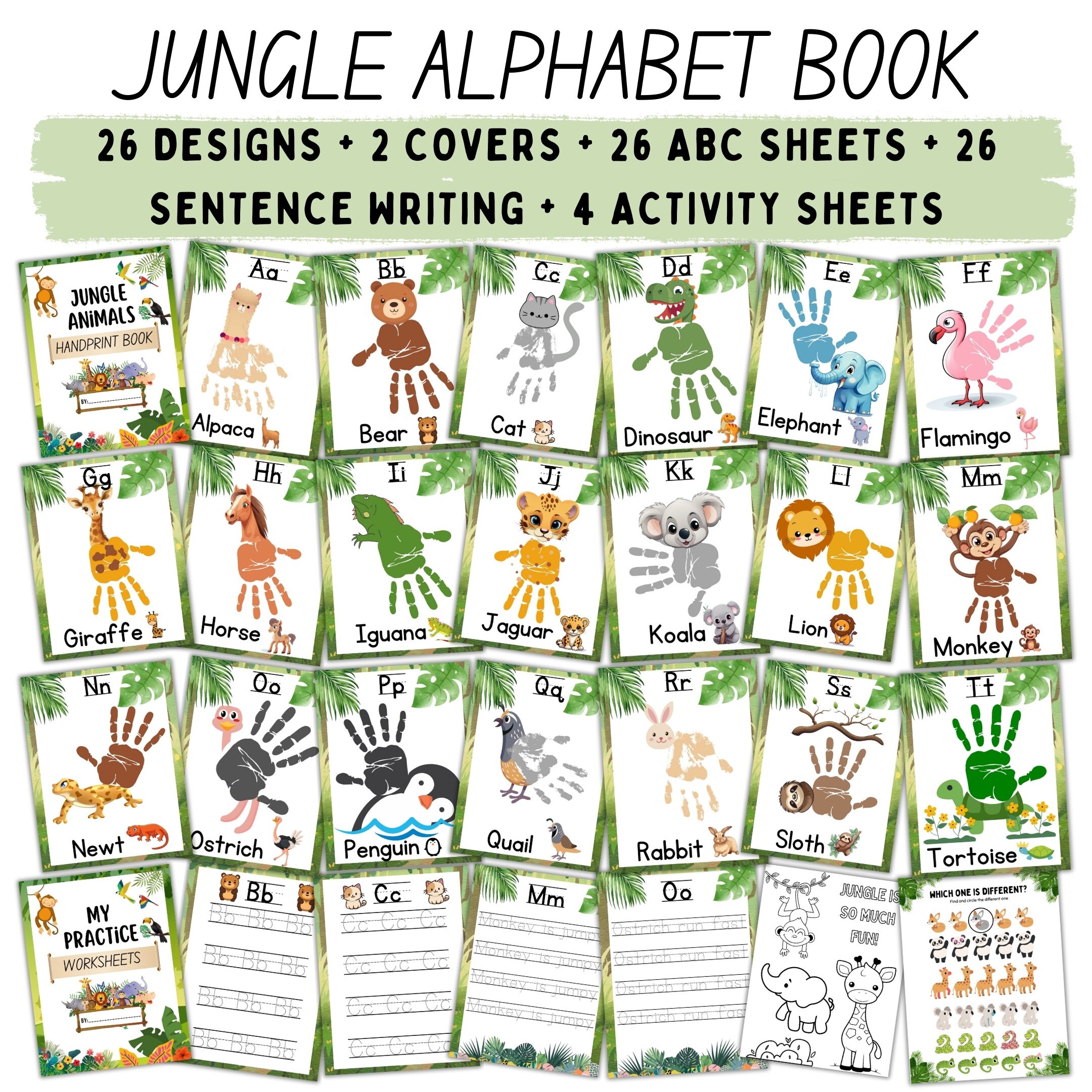 Jungle Animal Alphabet Handprint Art Craft, My Handprint Alphabet Book ...