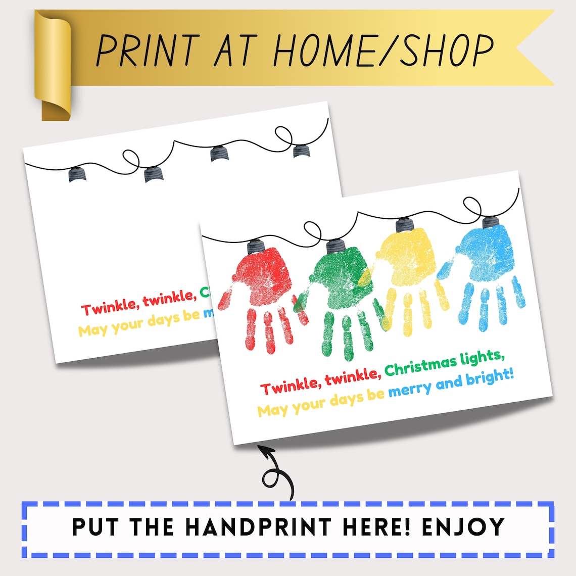 Handprint Christmas Lights, Christmas Handprint Art Crafts Template ...